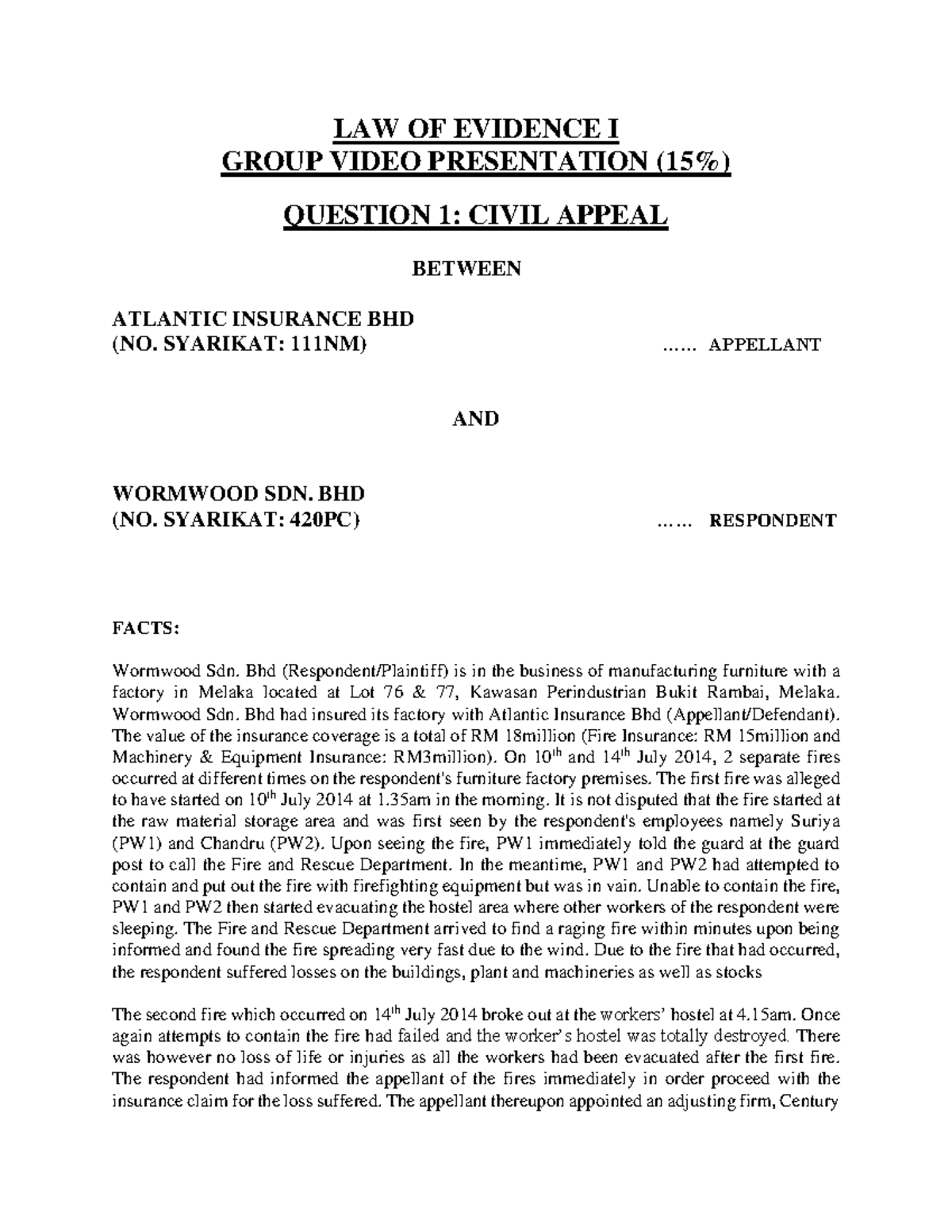 Evidence Civil Appeal - Question - LAW OF EVIDENCE I GROUP VIDEO ...