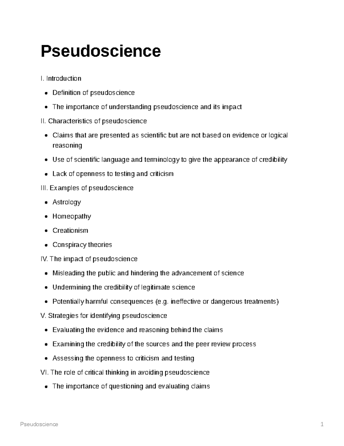 Pseudoscience - Outline for essay - Pseudoscience 1 Pseudoscience I ...
