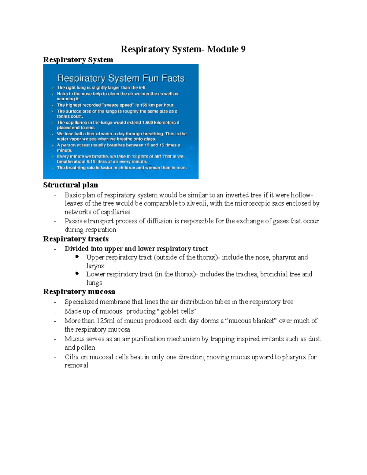 Respiratory System- Module 9 - To be expelled the CO2 us transported to ...