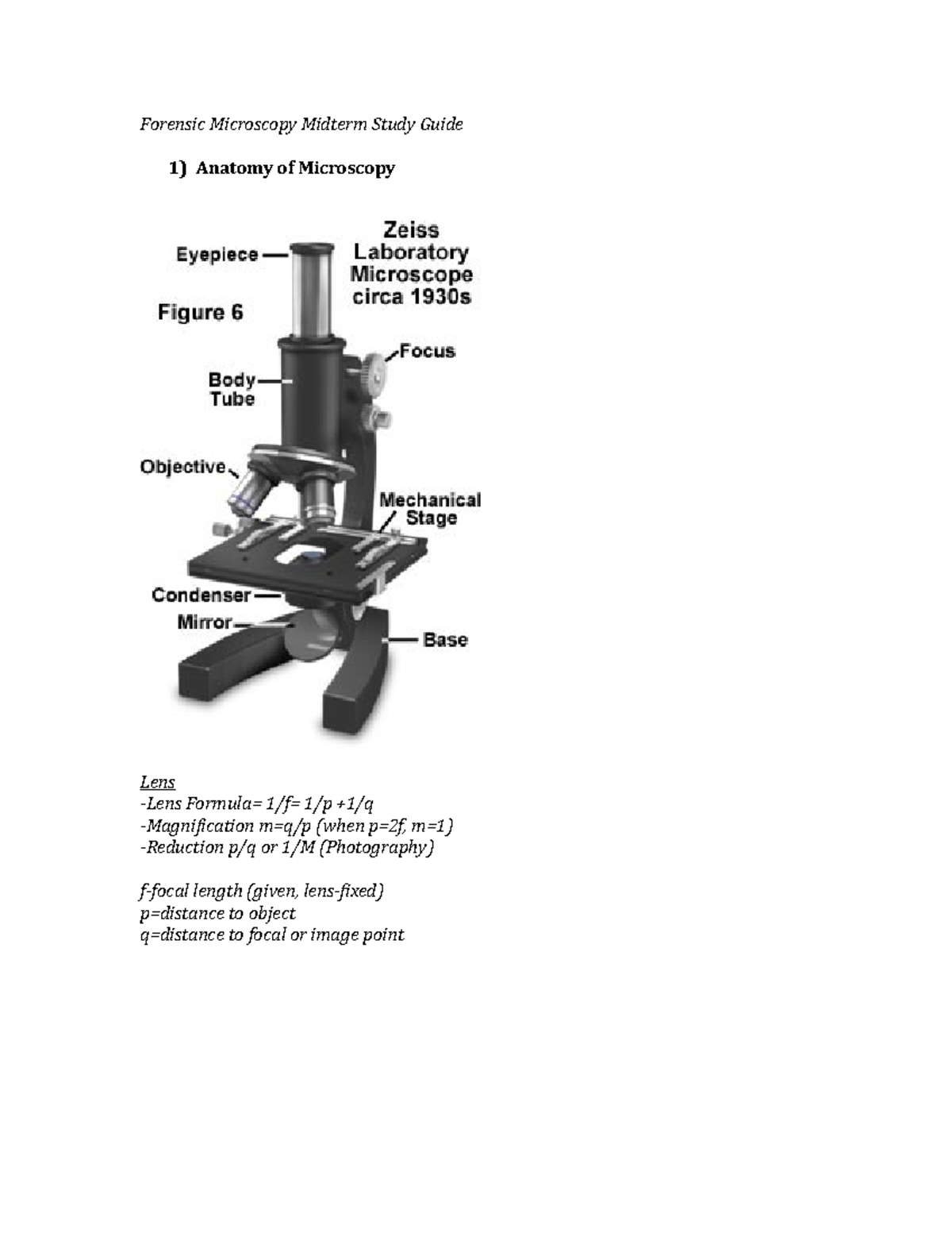 Forensic Micoscopy Midterm Study Guide - Forensic Microscopy Midterm ...