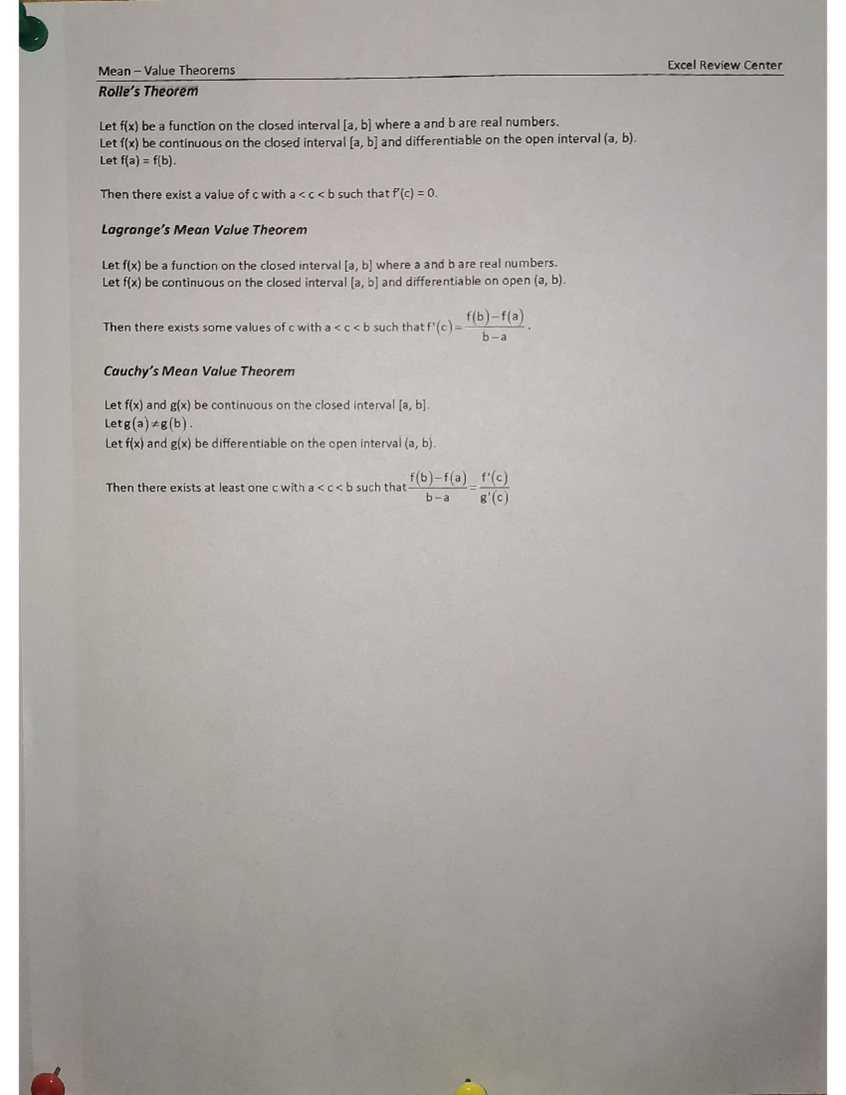 Mean Value Theorem - Comprehensive Course 1 (Math) - Studocu