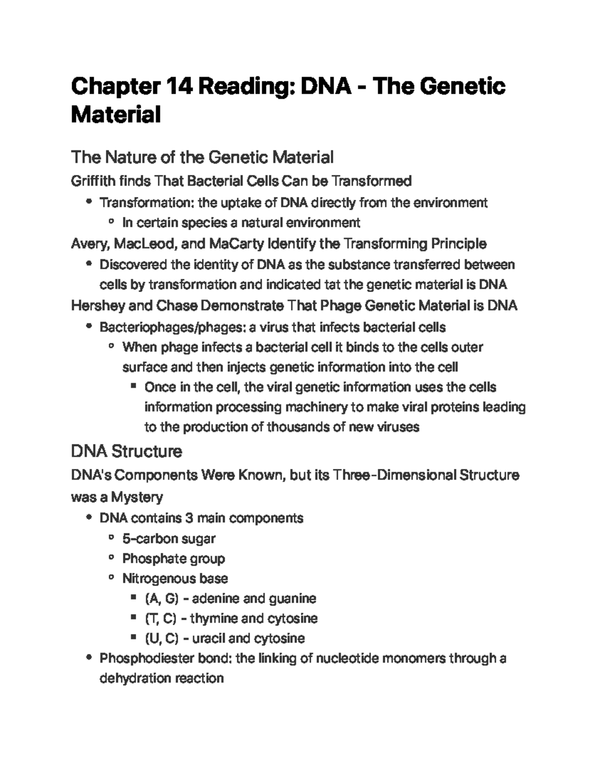Chapter 14 Reading DNA - The Genetic Material - C h a p te r 1 4 Re a d ...