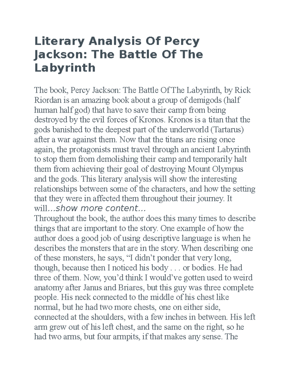 Literary Analysis Of Percy Jackson The Battle Of The Labyrinth ...