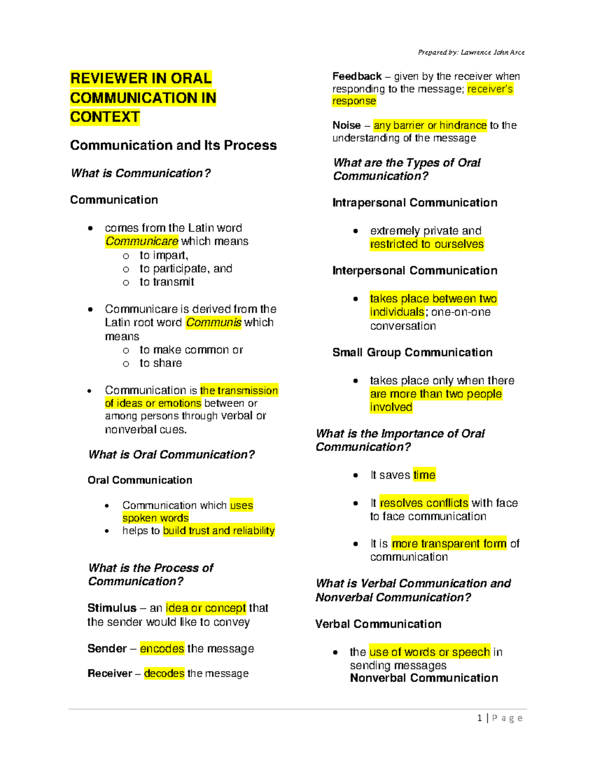 ORAL Communication IN Context Reviewer 1ST Quarter - REVIEWER IN ORAL ...