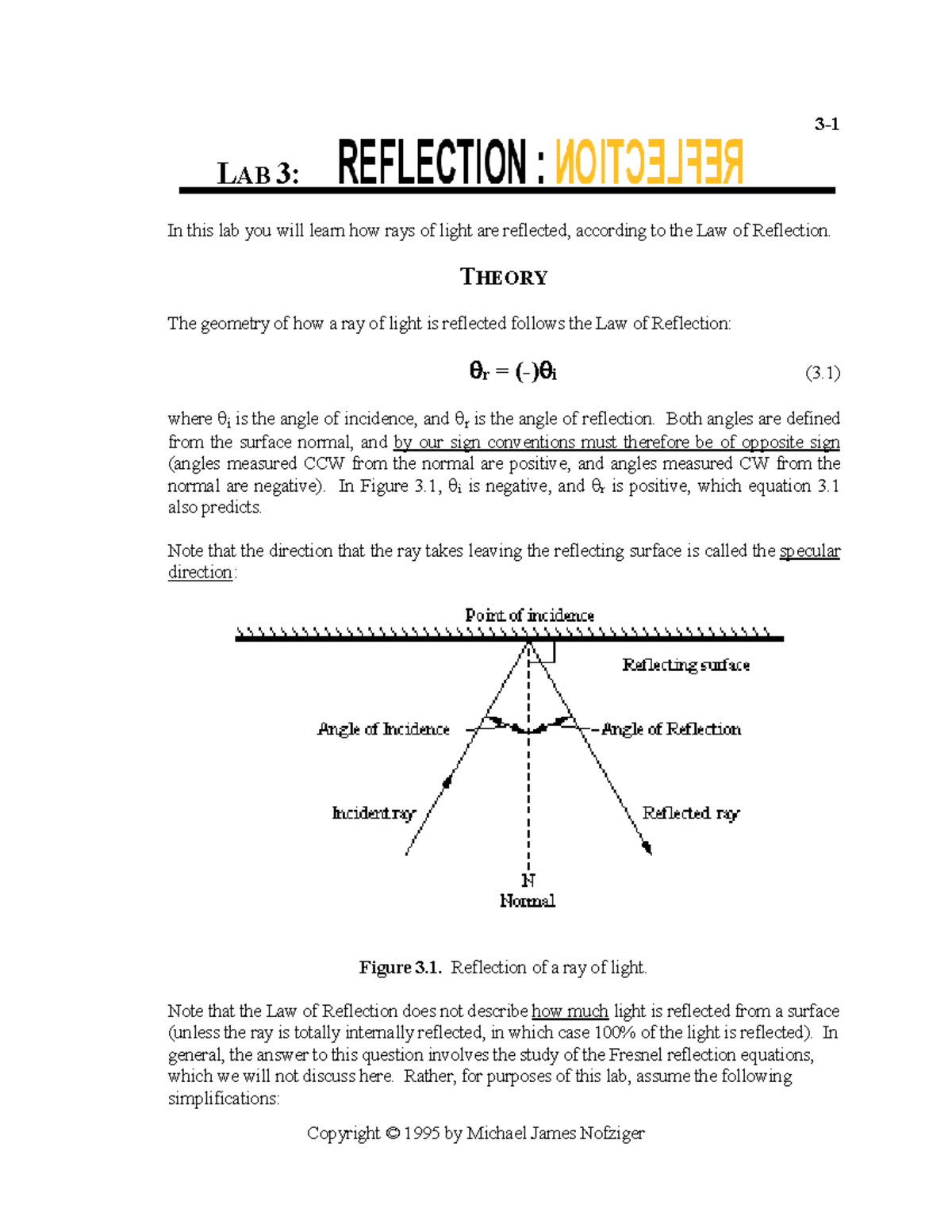 OPTI201L Lab 3 2021 - Lab manual for the reflection lab. - LAB 3: In this lab you will learn how ...