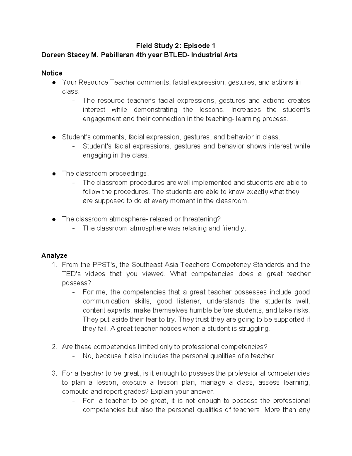 Field study 2 episode 1 - Field Study 2: Episode 1 Doreen Stacey M ...