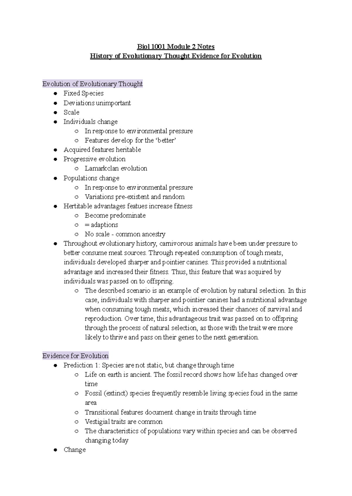 Biol 1001 Module 2: History of Evolutionary - Biol 1001 Module 2 Notes ...