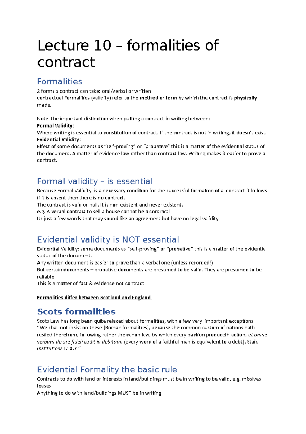 formalities of contract - Lecture 10 – formalities of contract ...