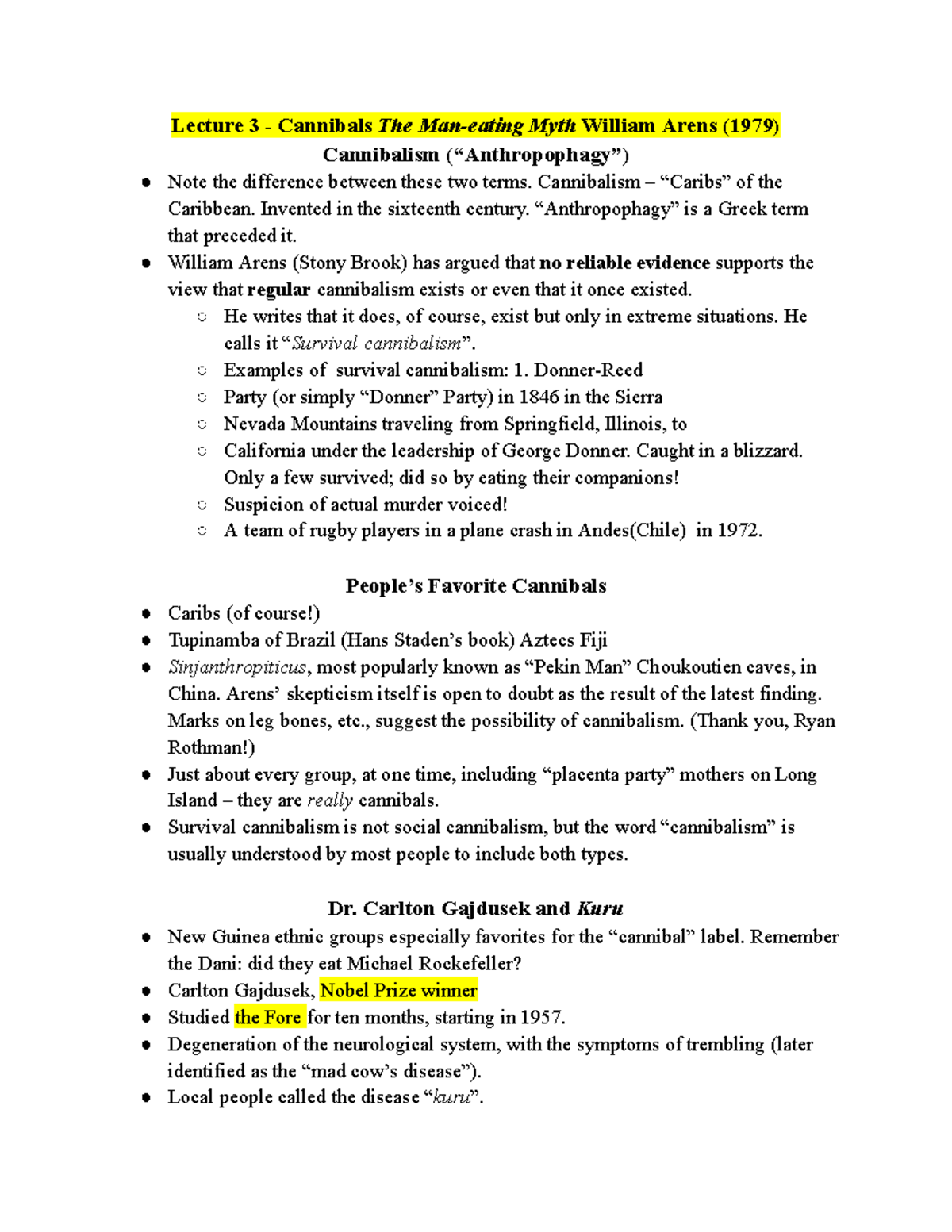 Lecture 3 Notes - ANT - Lecture 3 - Cannibals The Man-eating Myth ...