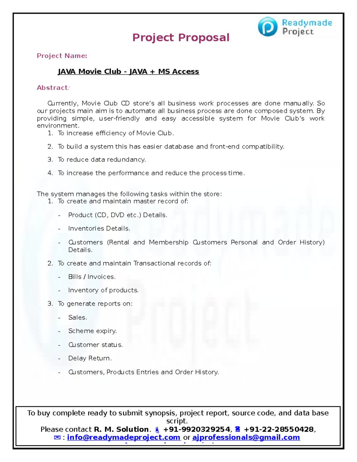 Movie sql project proposal - To buy complete ready to submit synopsis ...