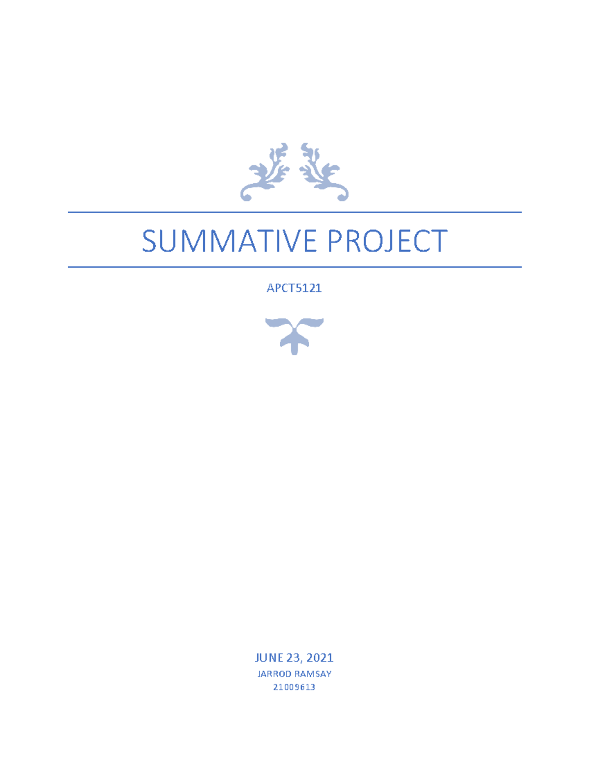 Summative Project Jarrod Ramsay(21009613) - SUMMATIVE PROJECT APCT JUNE ...