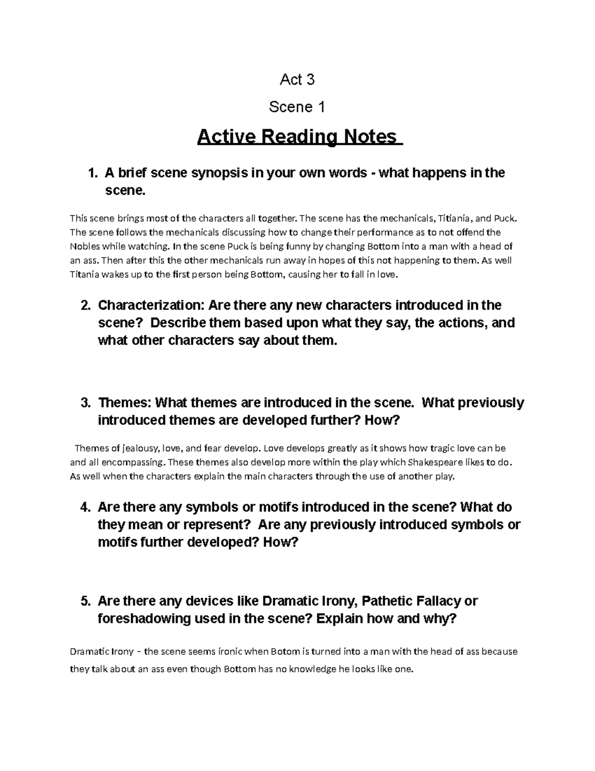 Act 3 - Questions and Answers - Act 3 Scene 1 Active Reading Notes 1. A ...