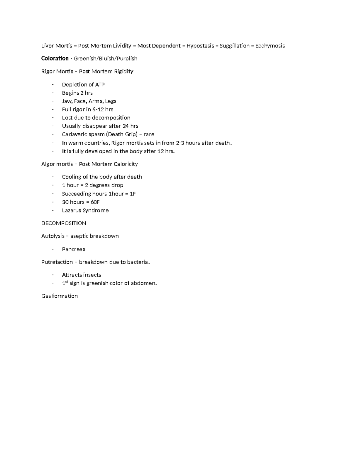 Livor Mortis - notes - Livor Mortis = Post Mortem Lividity = Most ...