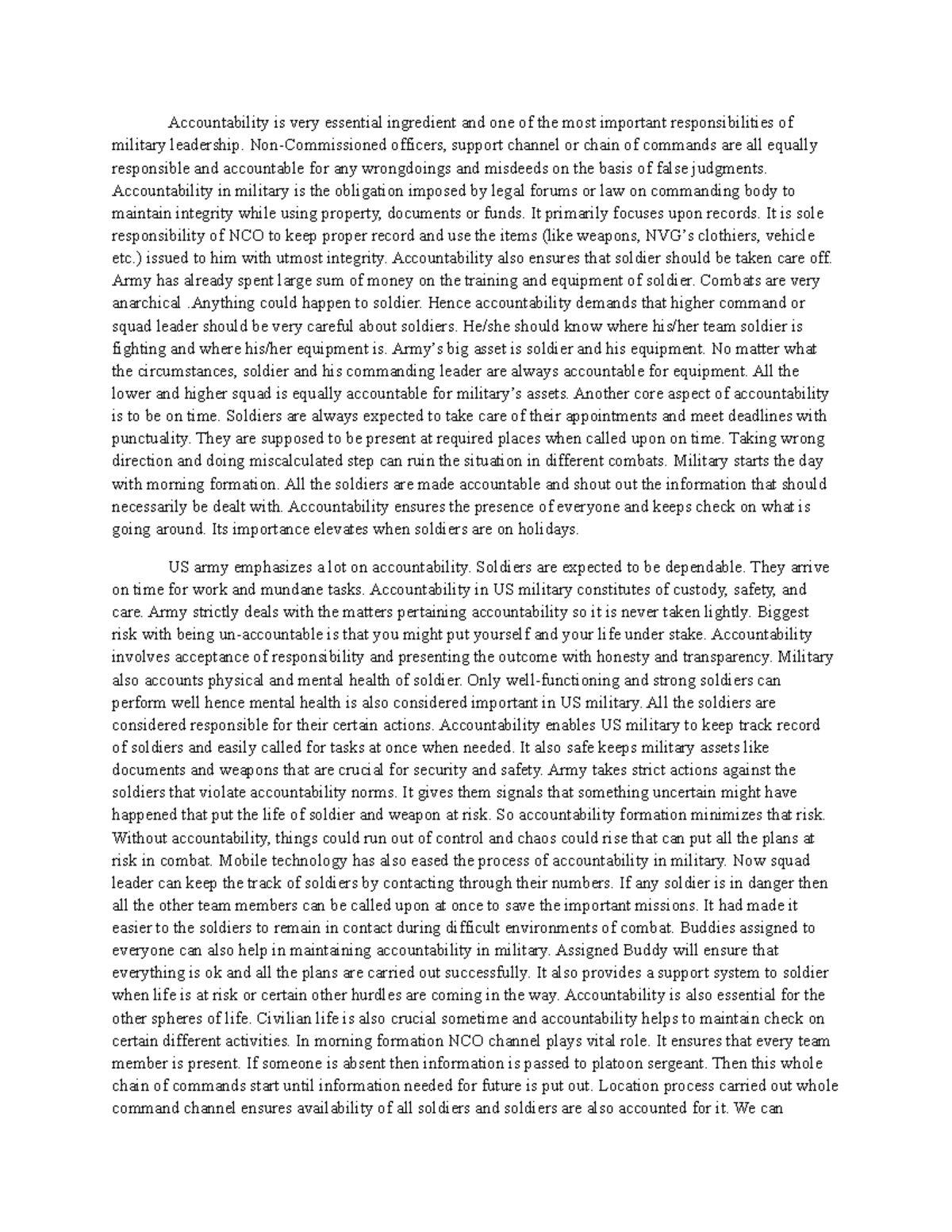 Accountability in Military - Accountability is very essential ...