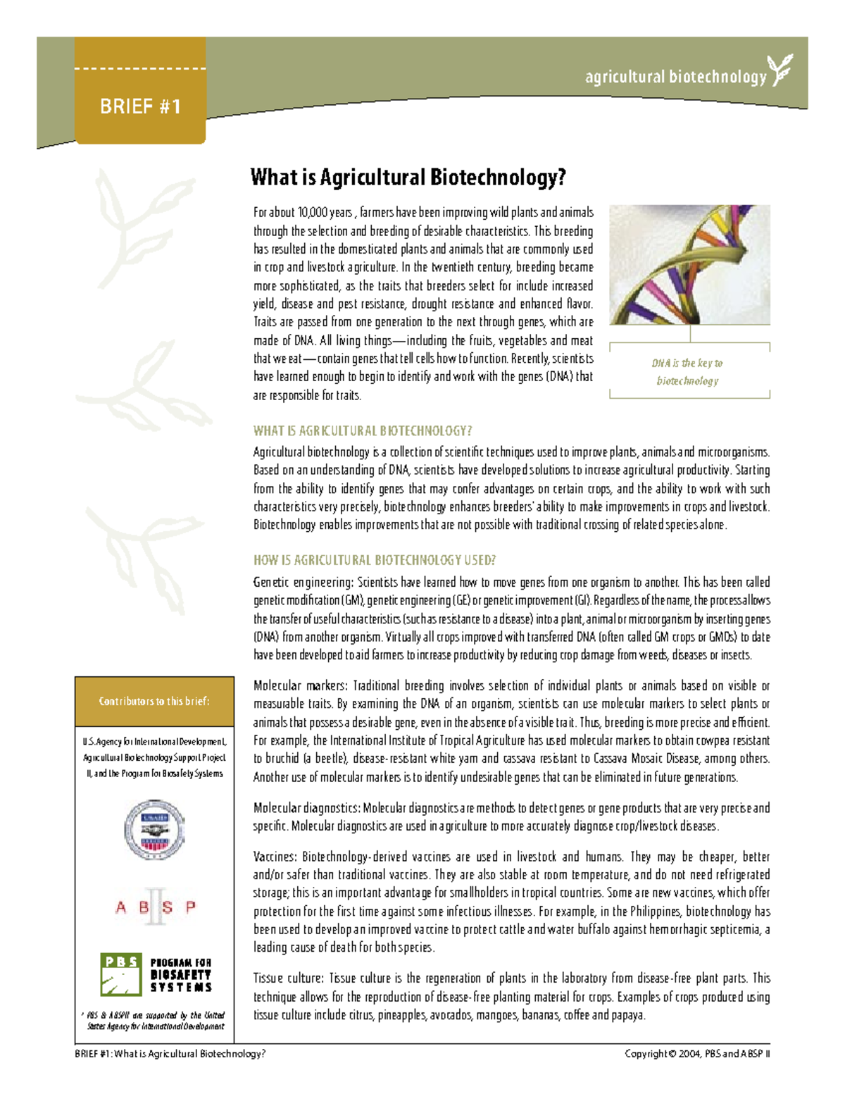 Warp briefs eng scr - Biotechnology - Contributors to this brief: U ...