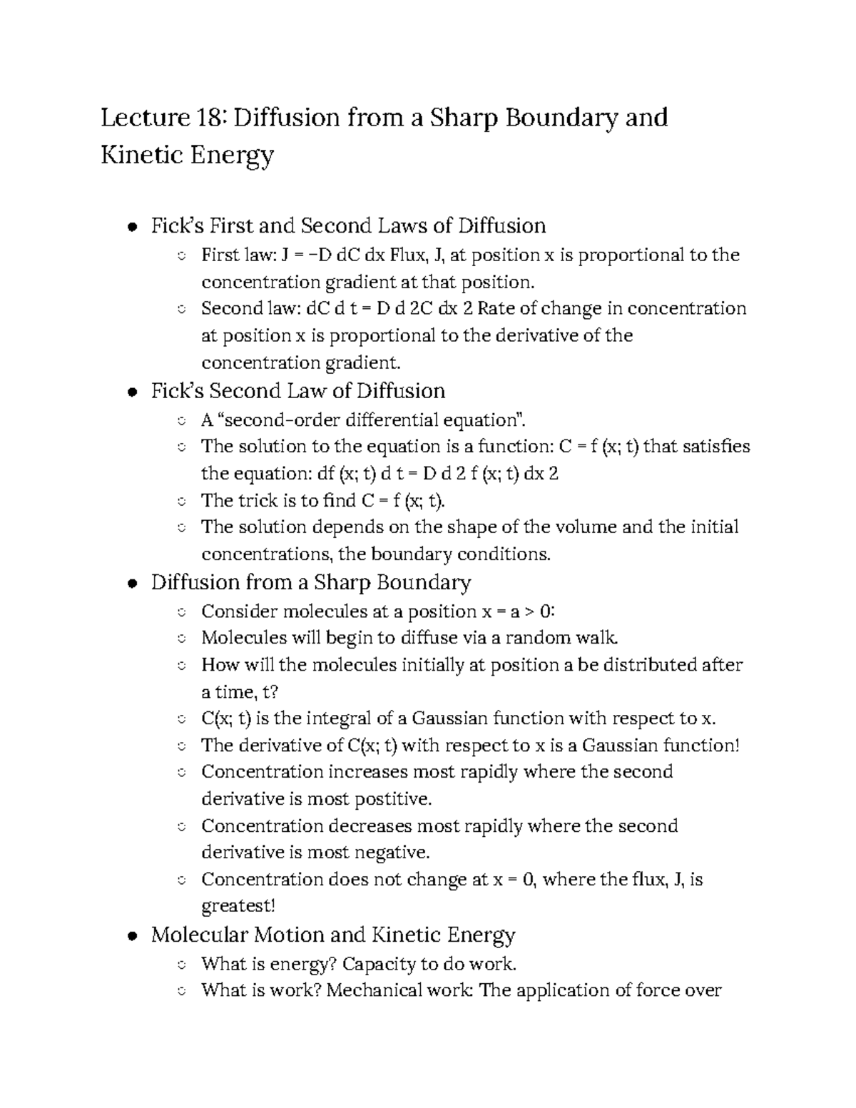 Biology 3550 Notes Lecture 18 10 17 - Lecture 18 Diffusion from a Sharp ...