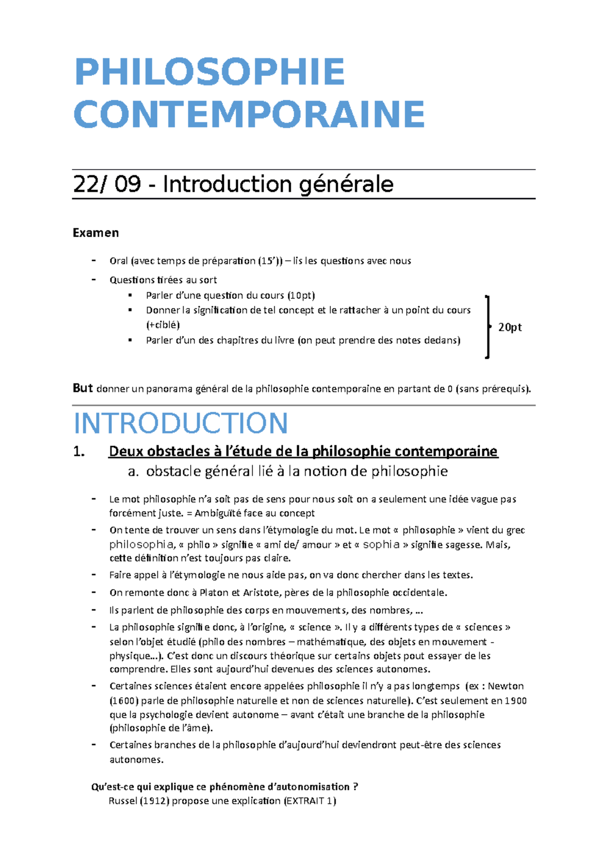 Notes intro philolosophie contemporaine - PHILOSOPHIE CONTEMPORAINE 22/ ...