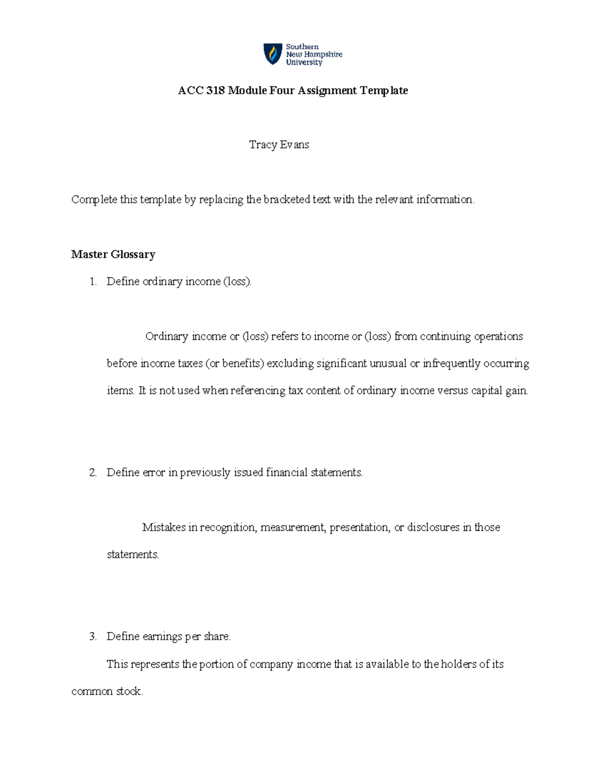 ACC 318 Module Four Assignment Template - ACC 318 Module Four ...