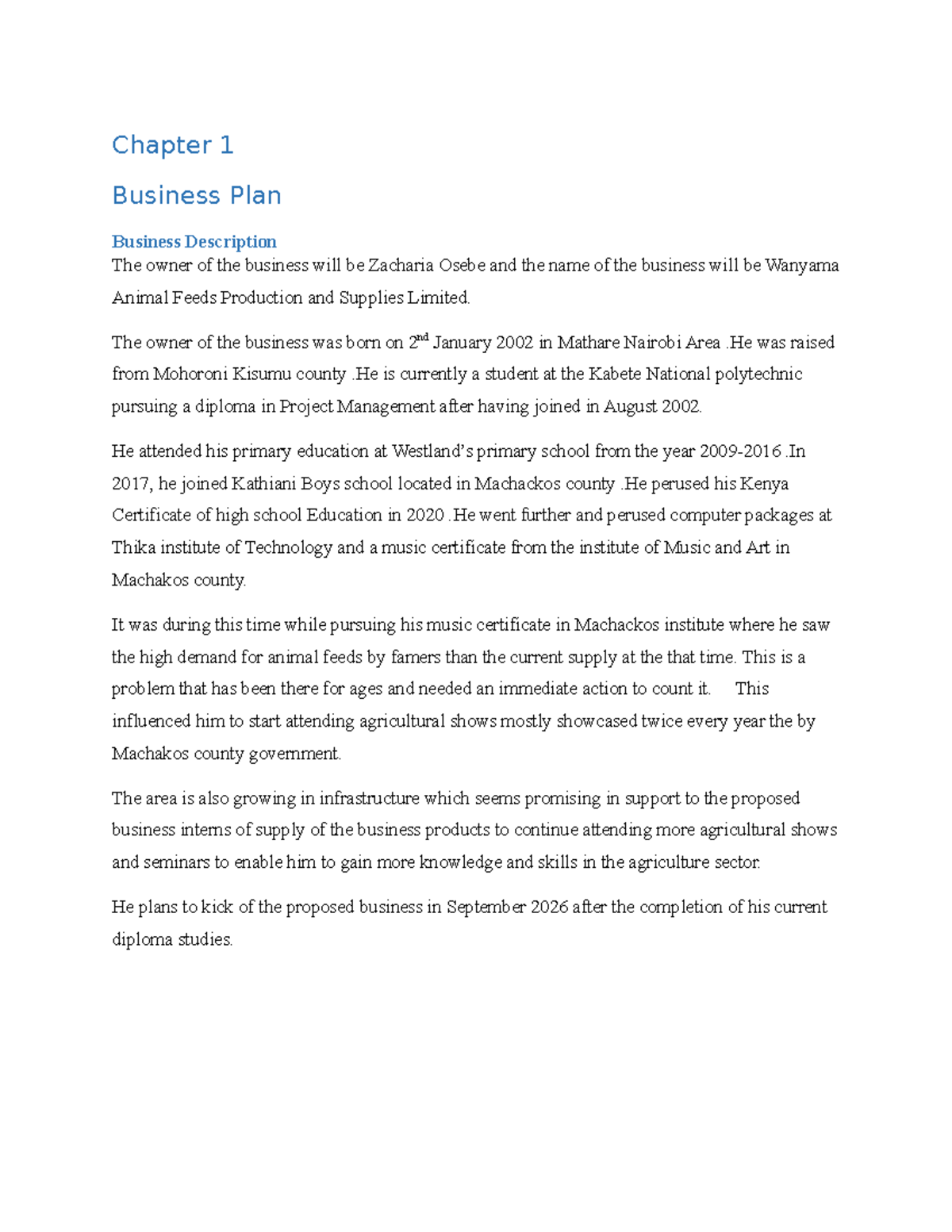 Ep file - Chapter 1 Business Plan Business Description The owner of the ...