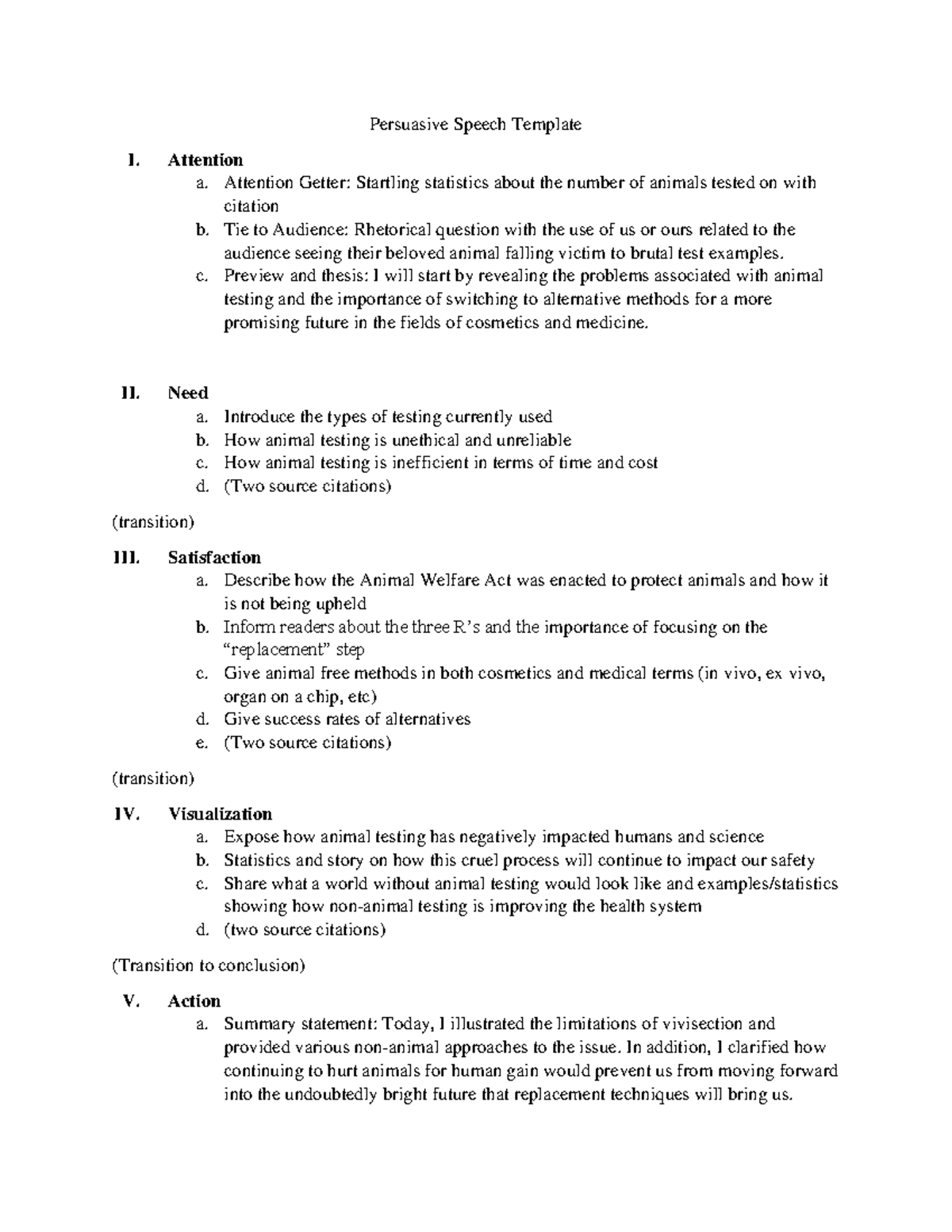 Persuasive Speech Template - Attention a. Attention Getter: Startling ...