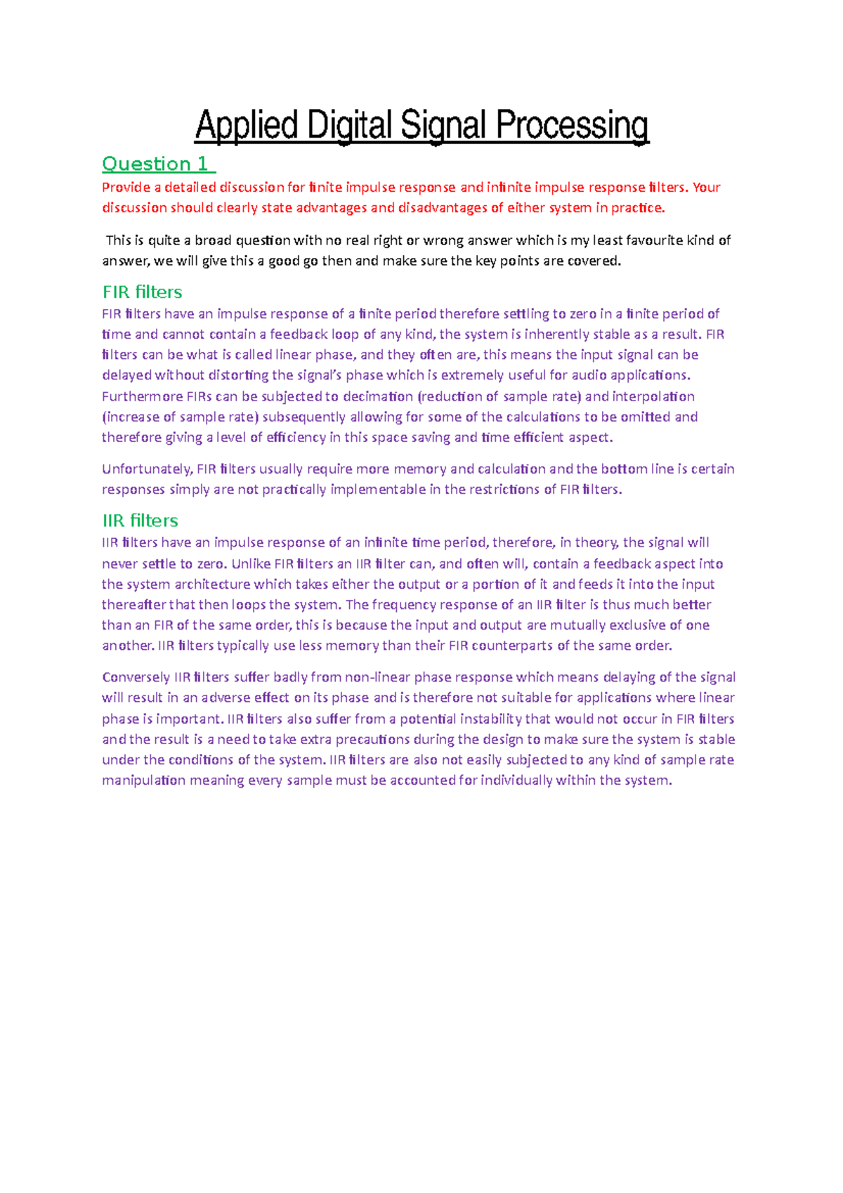 Applied DSP - Applied Digital Signal Processing Question 1 Provide a ...