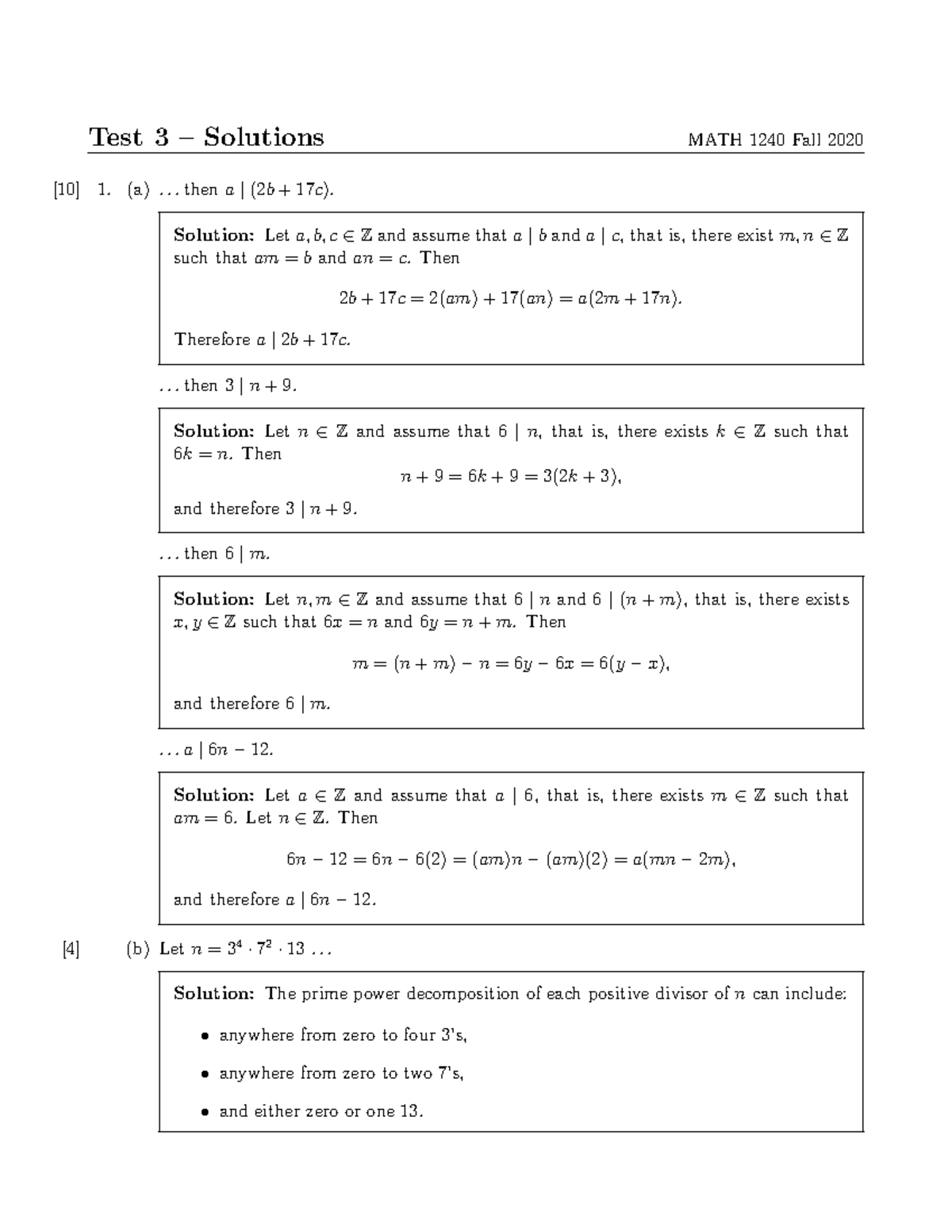 Test Spring 2020, questions and answers - Test 3 – Solutions MATH 1240 ...