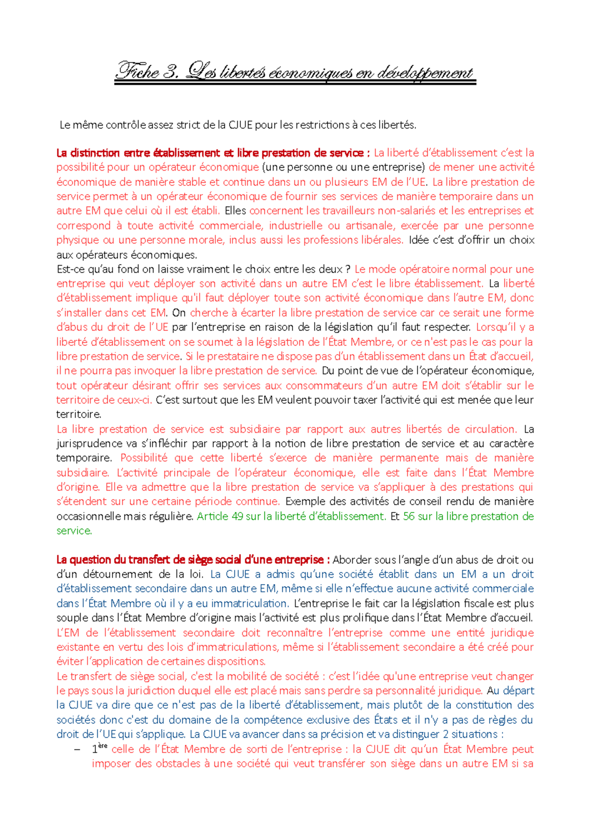 Fiche 3 - la distinction entre établissement et libre prestation de ...