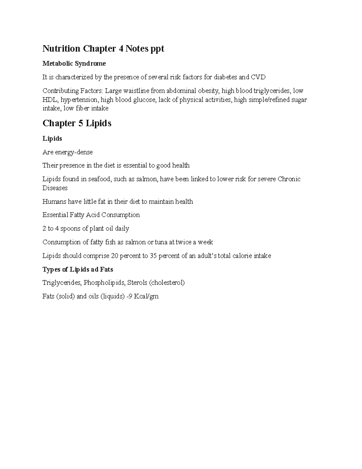 Nutrition Chapter 4 Notes ppt - Studocu
