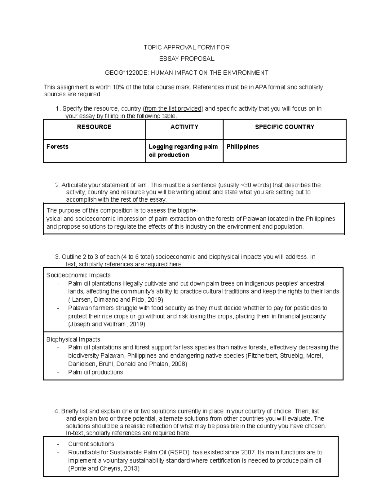 Essay Proposal Form F22 - TOPIC APPROVAL FORM FOR ESSAY PROPOSAL GEOG ...