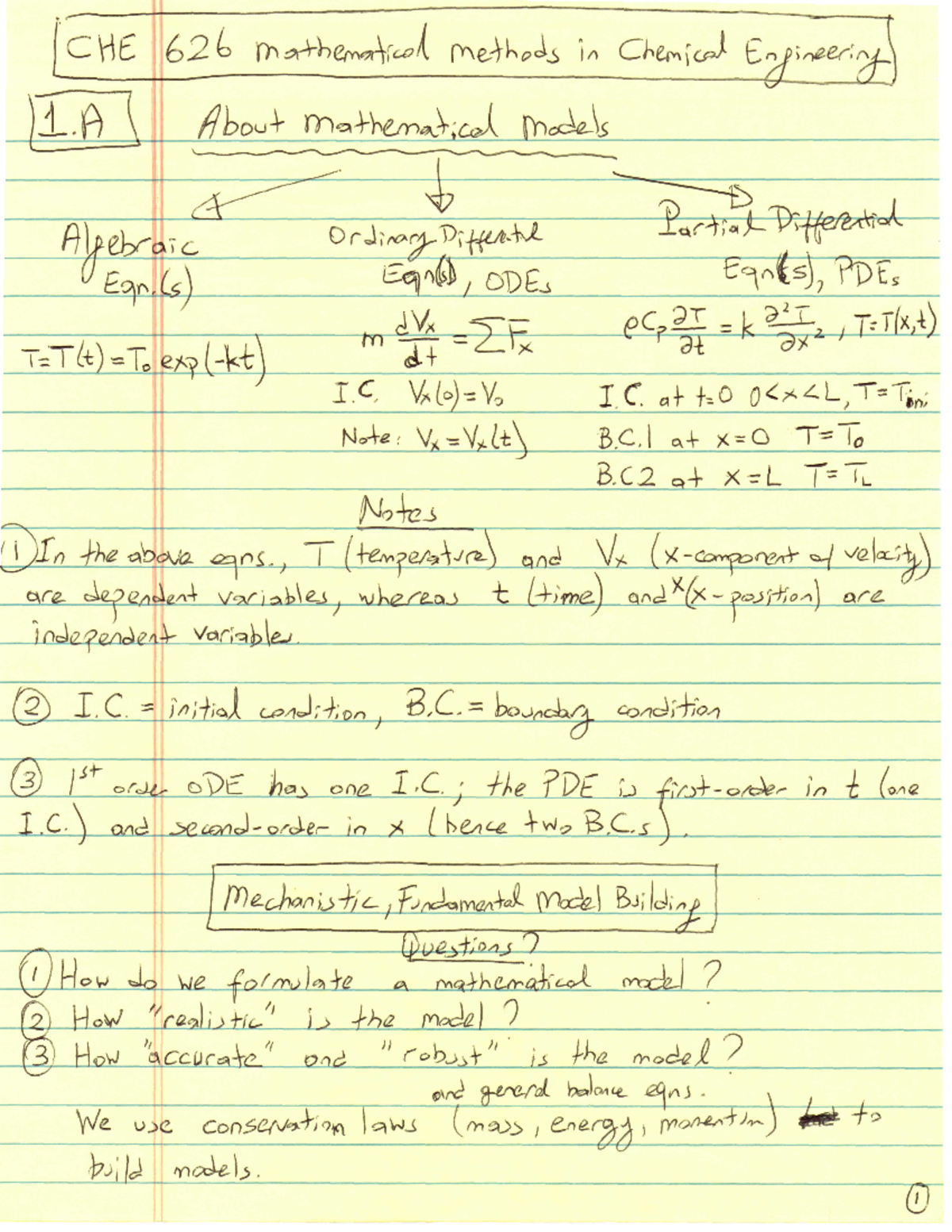 1A Formulating Models - First Lecture Notes - CHE 626 - Studocu