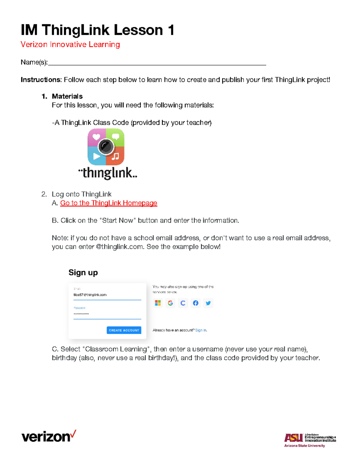 Copy of Student Worksheet Lesson 1 Intro to Thinglink and interactive ...