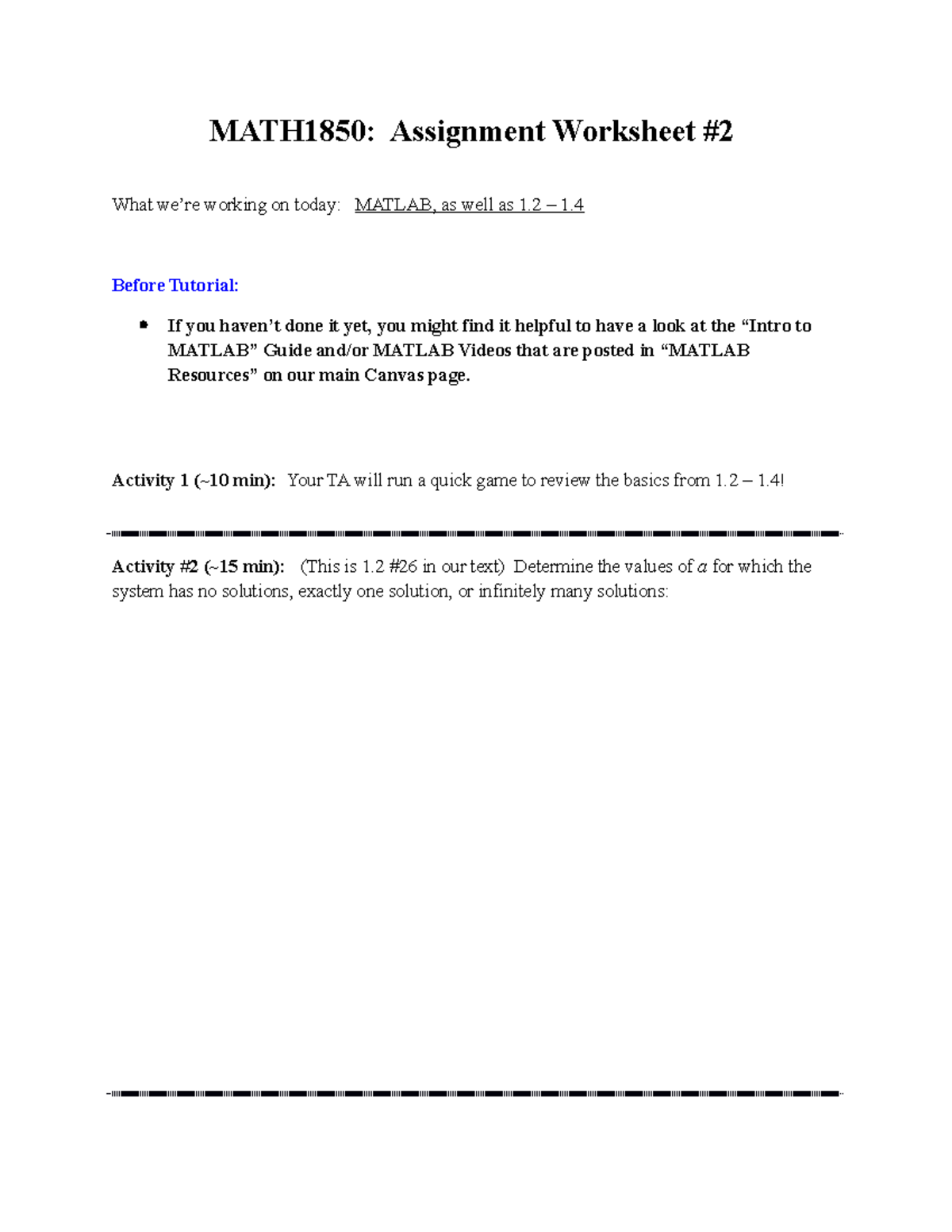 Tutorialworksheet 2NEW - MATH1850: Assignment Worksheet What we’re ...