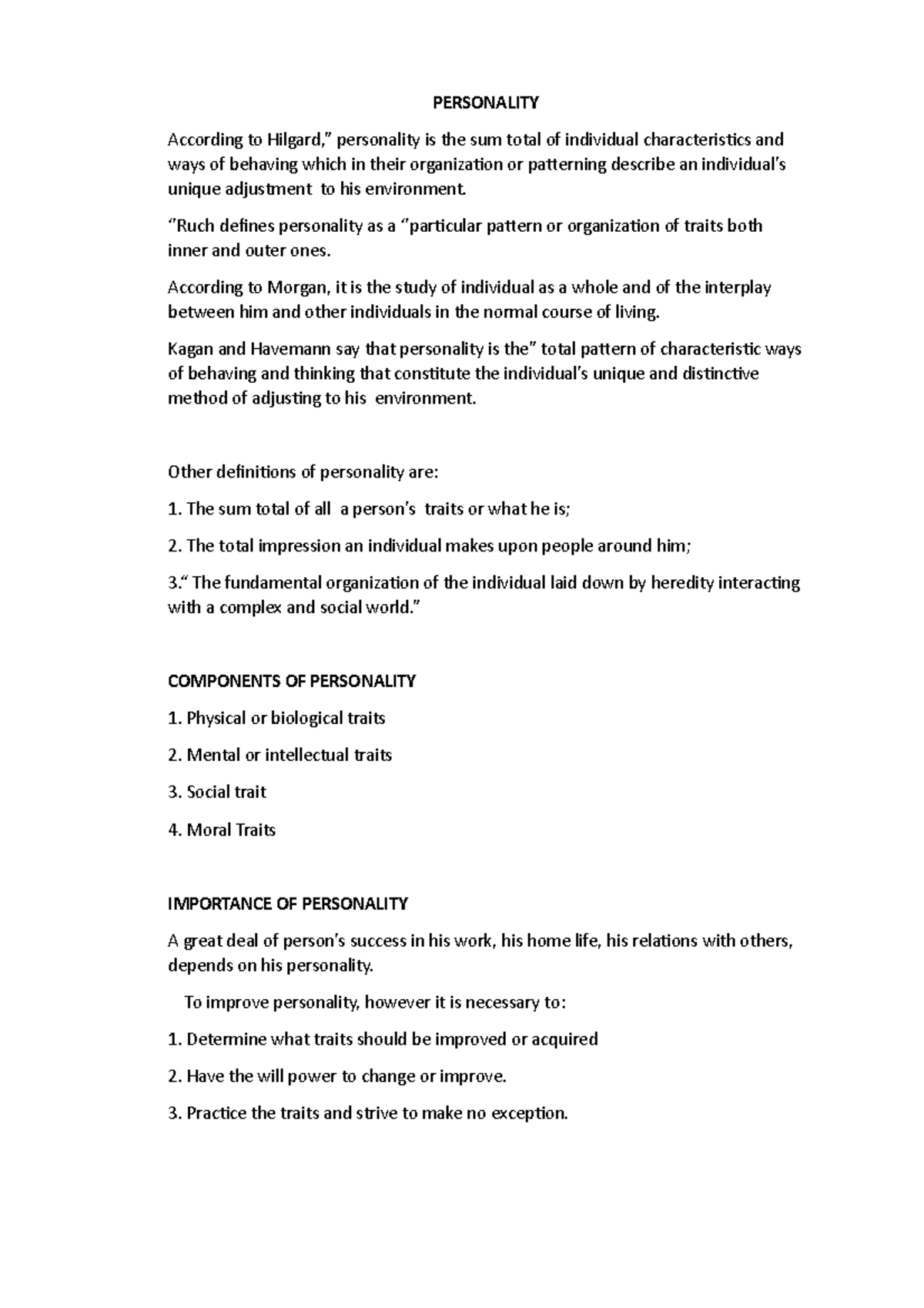 Personality Report - PERSONALITY According to Hilgard,” personality is ...