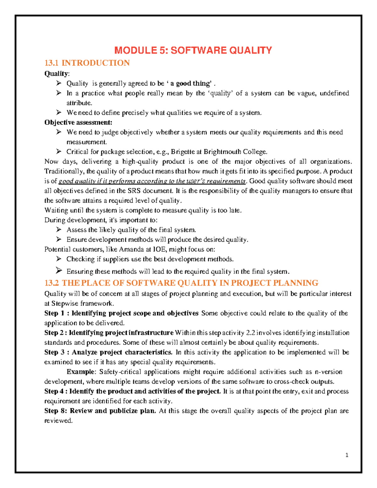 Module-5 - Module 5 of software enginnering and project management - MODULE 5: SOFTWARE QUALITY ...