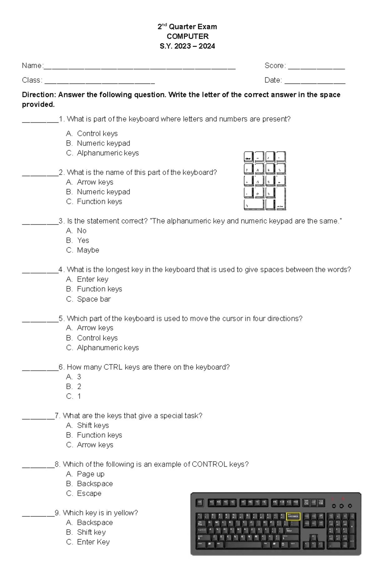 Computer 1 - 2 nd Quarter Exam COMPUTER S. 2023 – 2024 - Studocu