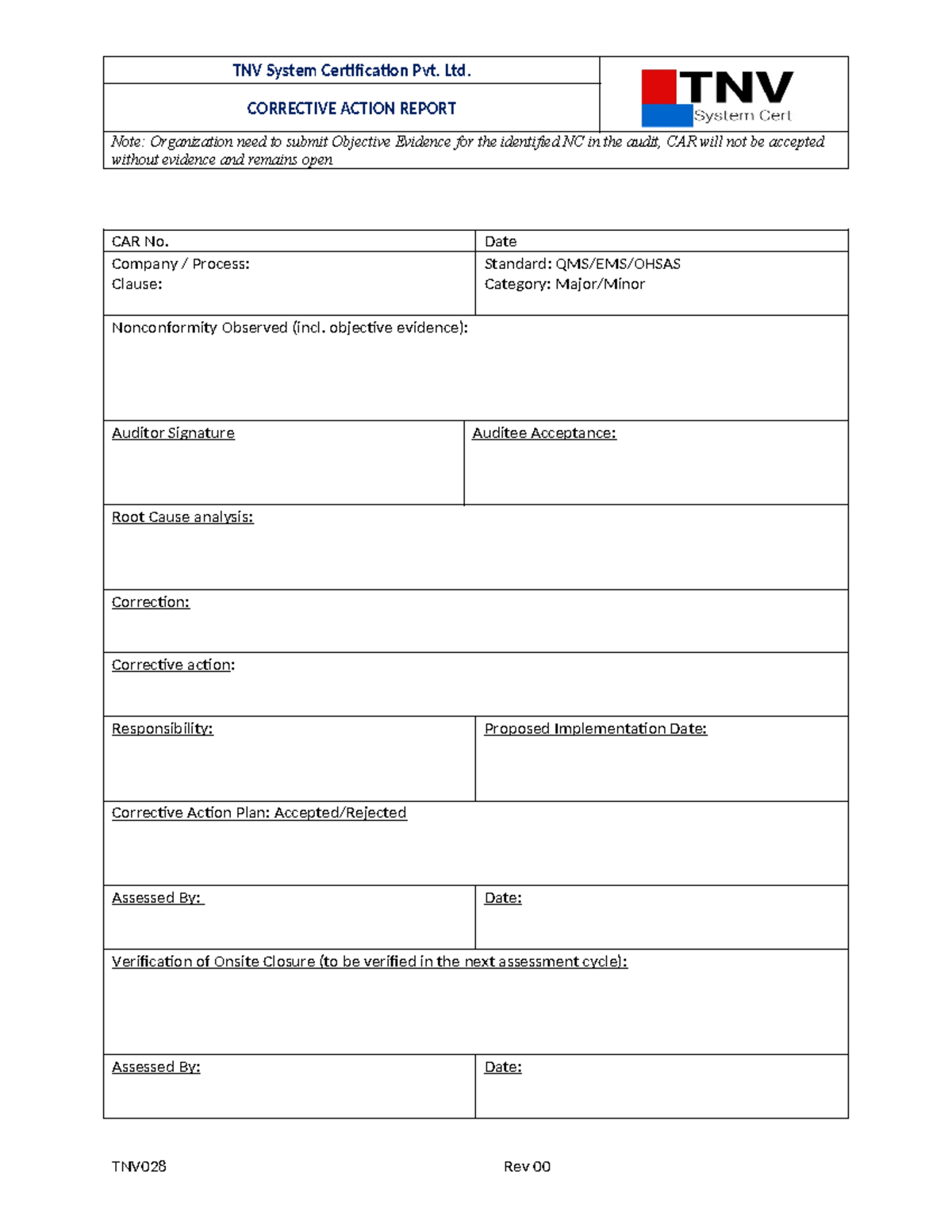 Corrective Action Report - TNV System Certification Pvt. Ltd ...