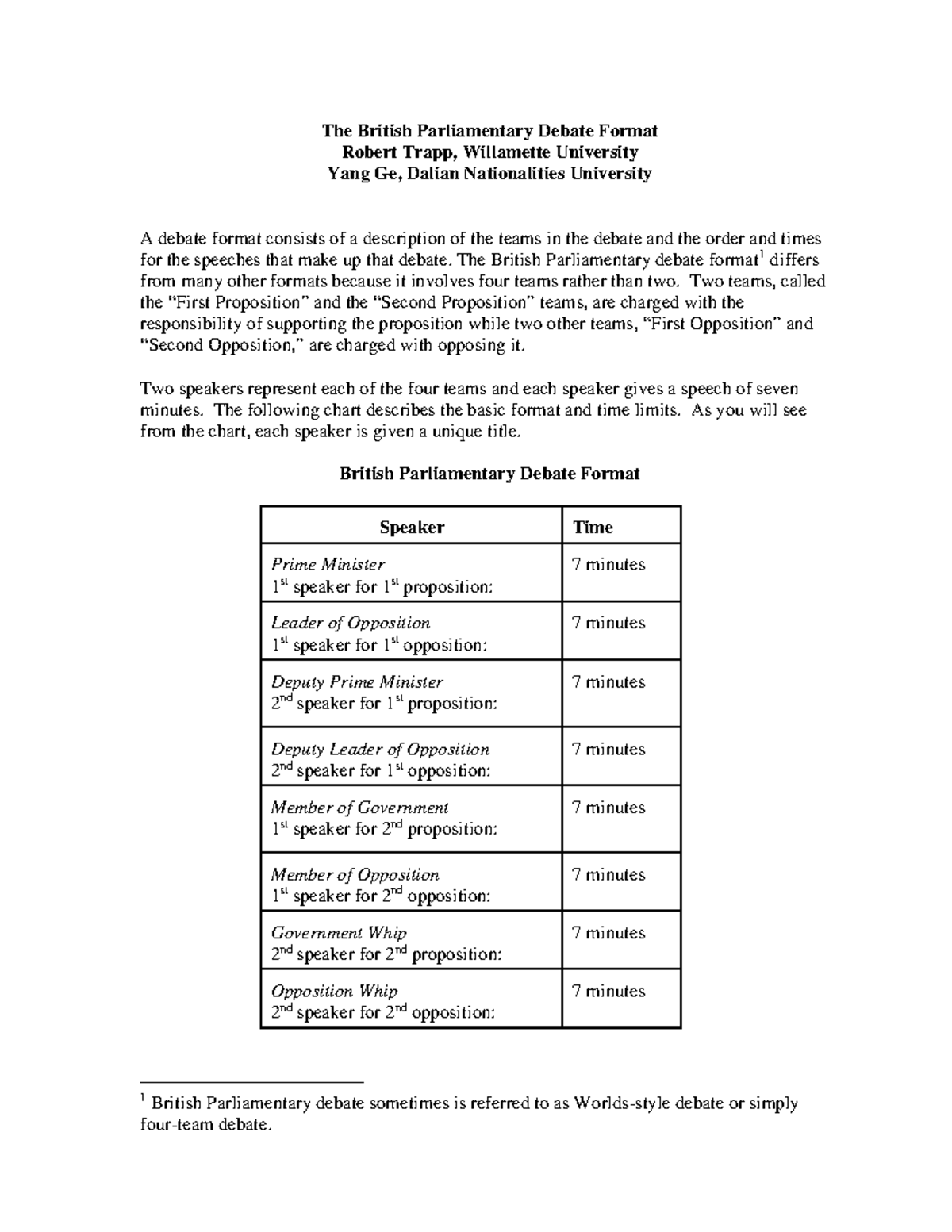 Chapter british parliamentary debate format - The British Parliamentary ...