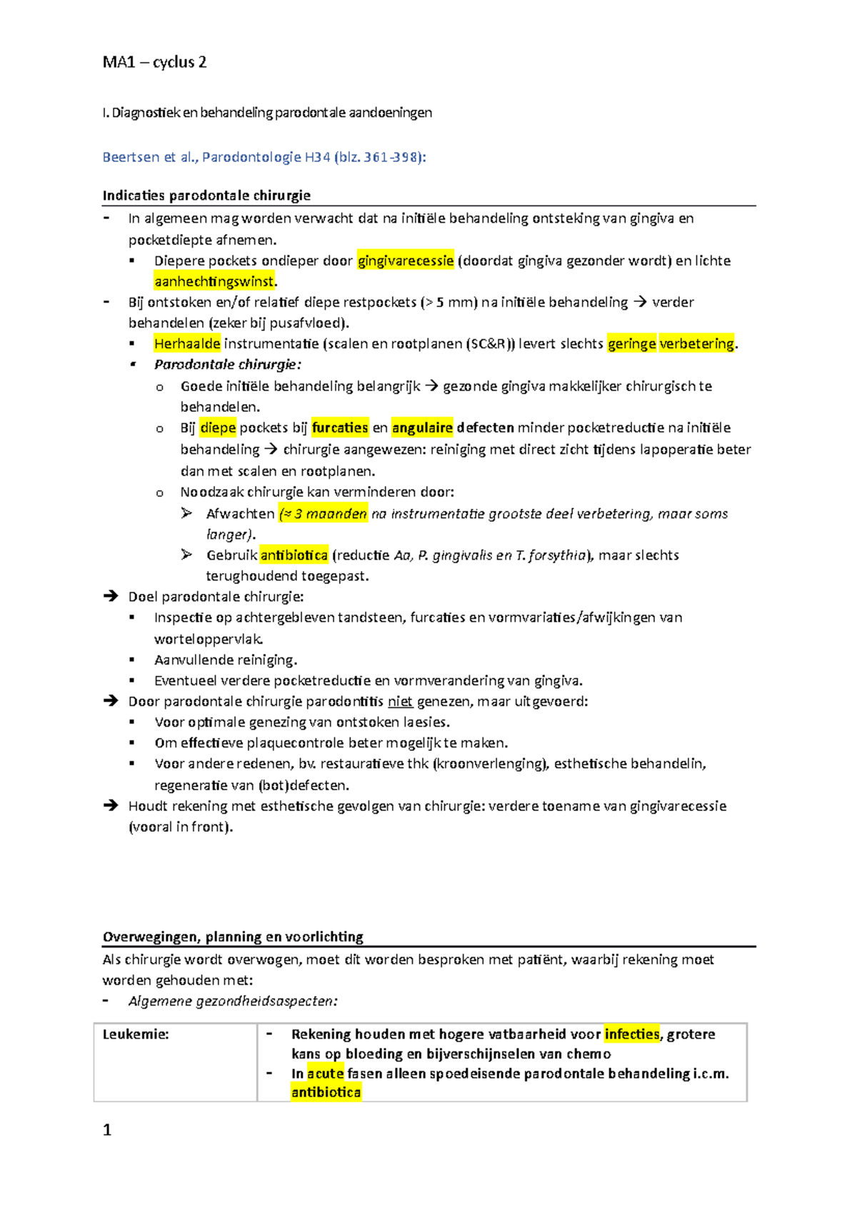 Cyclus 2 - I. Diagnostiek en behandeling parodontale aandoeningen (H34 ...