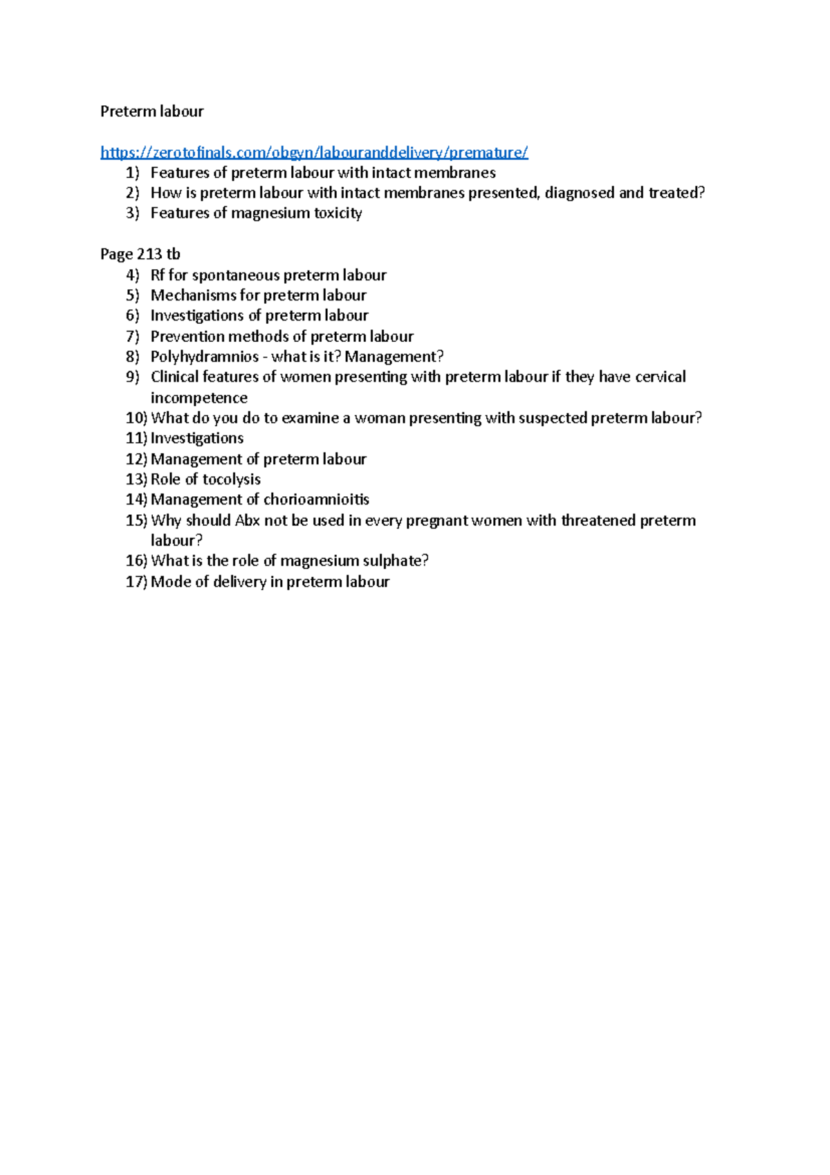 Preterm labour - QUESTION - Preterm labour zerotofinals/obgyn ...