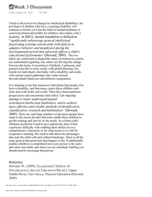 EDUC 4004 Week 5 Assign 1 - 1 Running Head: Week 3 Assignment 1 Denise McKinney Week 3 ...