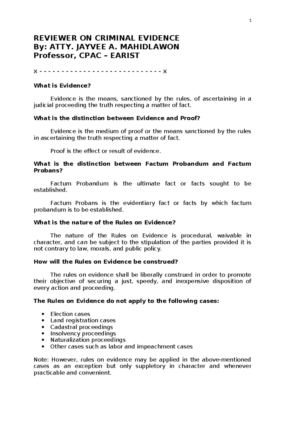 385656369 Reviewer on Criminal Evidence - REVIEWER ON CRIMINAL EVIDENCE ...