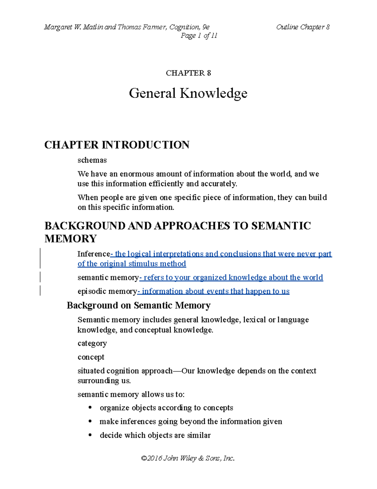 Chapter 8 outline - Cognitive Psychology - Page 1 of 11 CHAPTER 8 ...