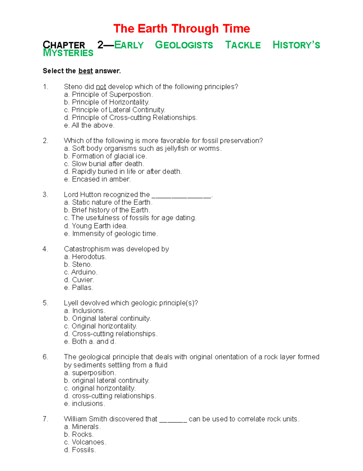 Ch02 Early Geologists Tackle History Mysteries Test - The Earth Through ...