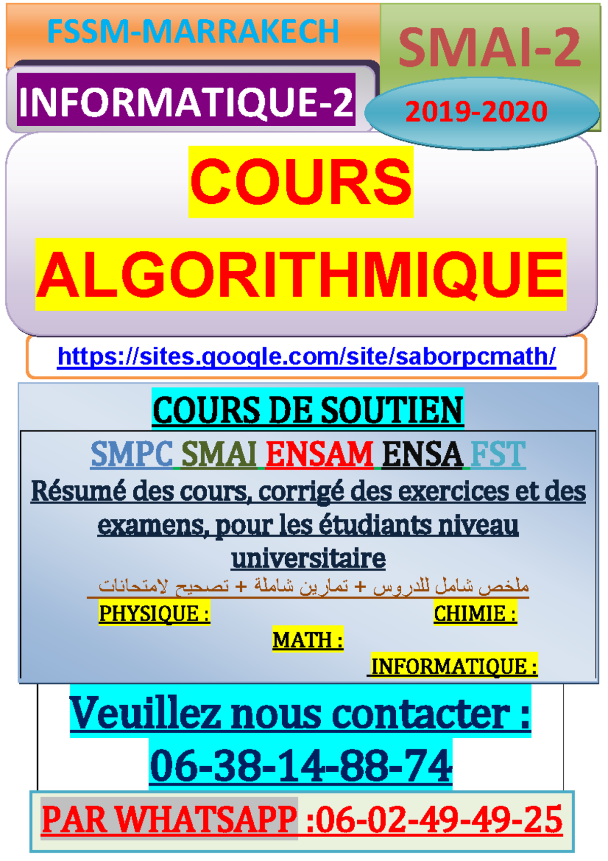 + Cours Algorithmique SMAI2 FSSM 19-20 - Veuillez nous contacter : 06 ...