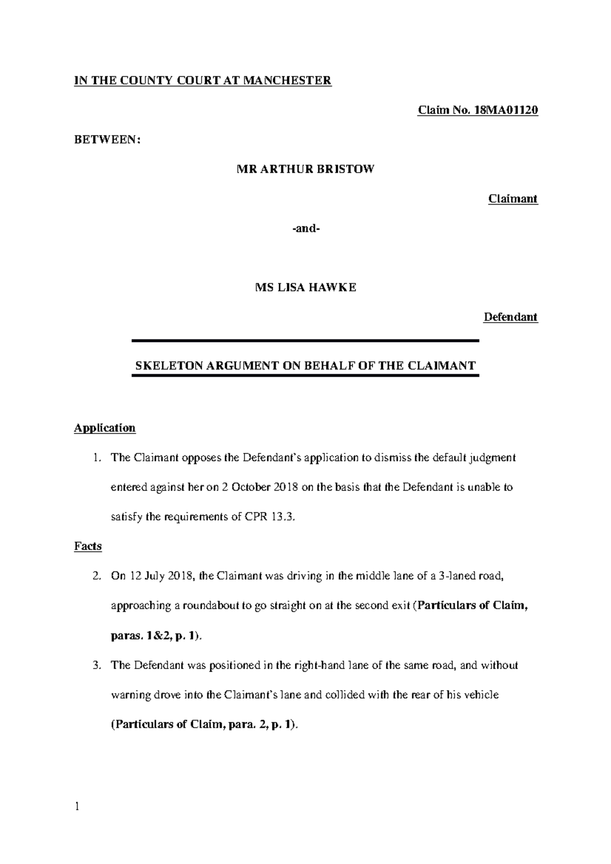 Skeleton argument and case law - IN THE COUNTY COURT AT MANCHESTER ...