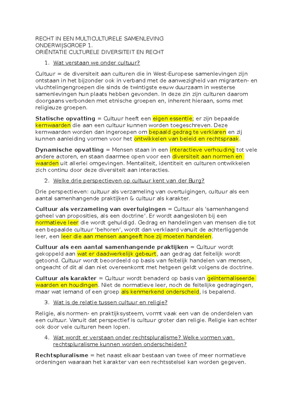 Multiculti OG 1 Examen - RECHT IN EEN MULTICULTURELE SAMENLEVING ...
