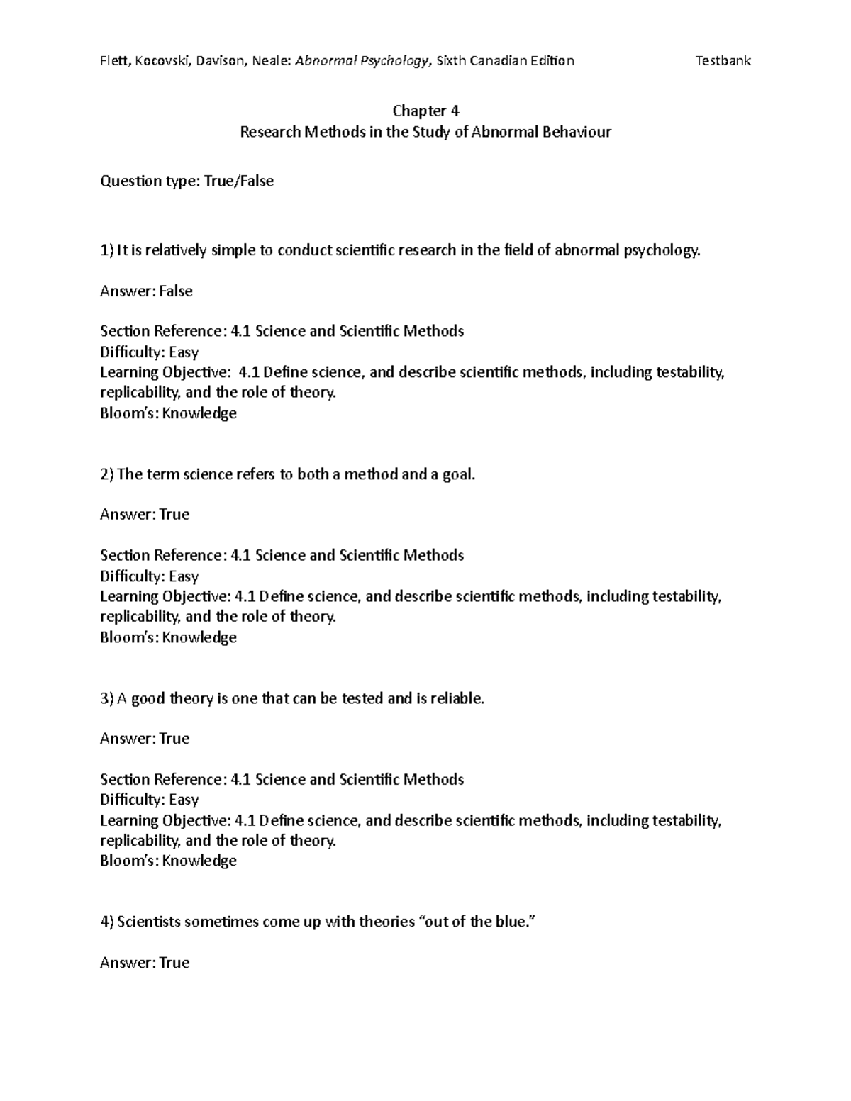 Abnormal Psych 5 - CONU - Chapter 4 Research Methods in the Study of ...