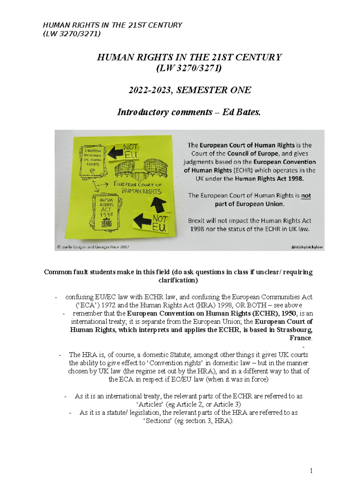 Tutorial One - HRA 1998 - (LW 3270/3271) HUMAN RIGHTS IN THE 21ST ...