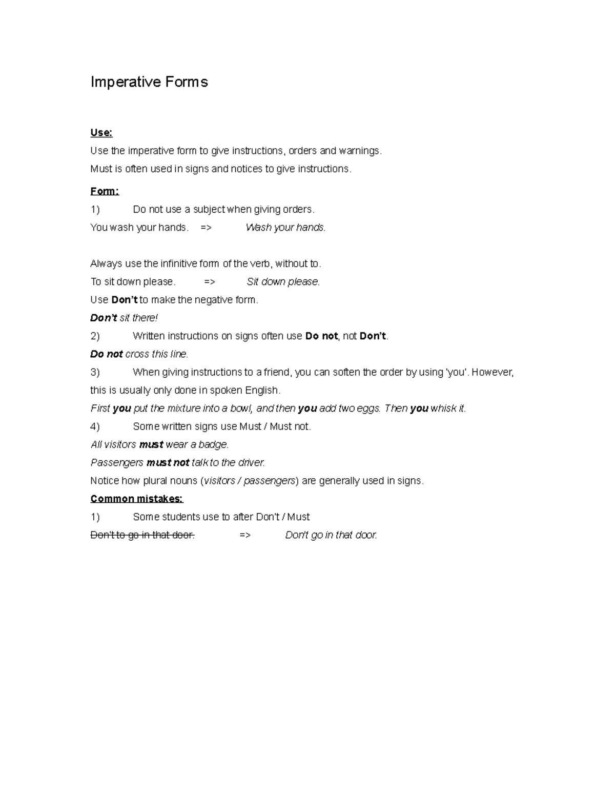 Imperative Forms (Hình thức mệnh lệnh) - Imperative Forms Use: Use the imperative form to give ...