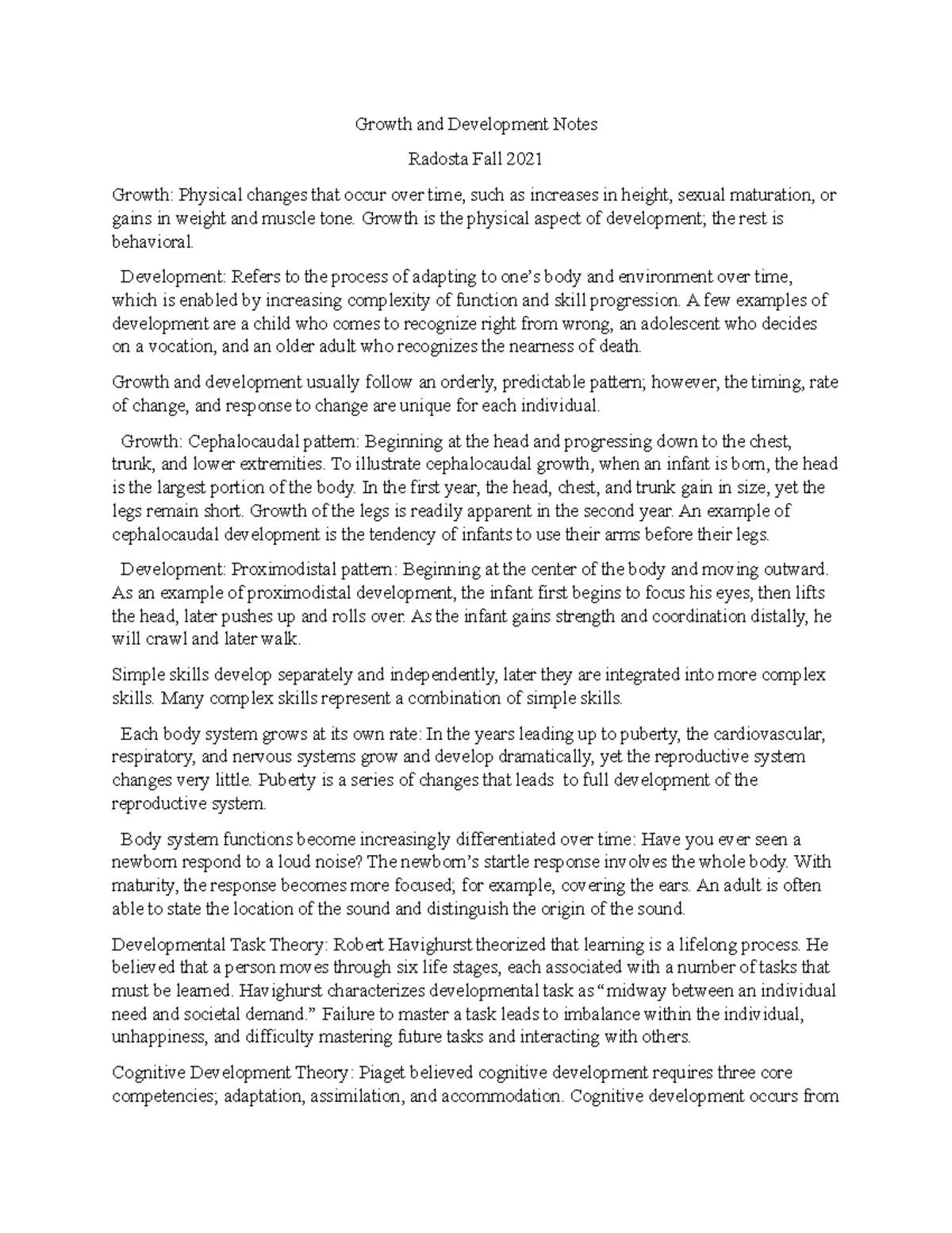 Growth and Development Notes - Growth and Development Notes Radosta ...